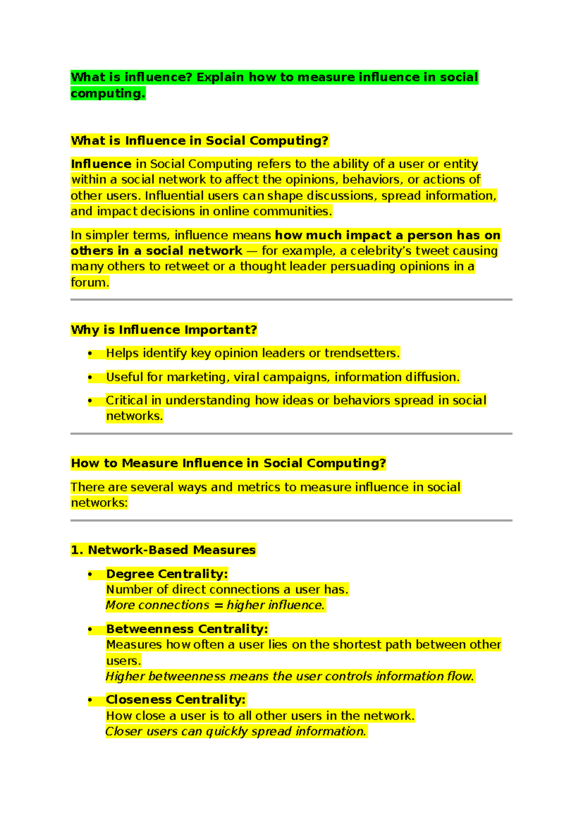 SC 4 Lecture Notes: Understanding Influence in Social Computing - Studocu