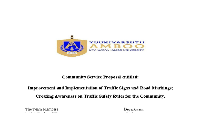 Community Service Proposal: Enhancing Traffic Safety in Woliso (Basic ...