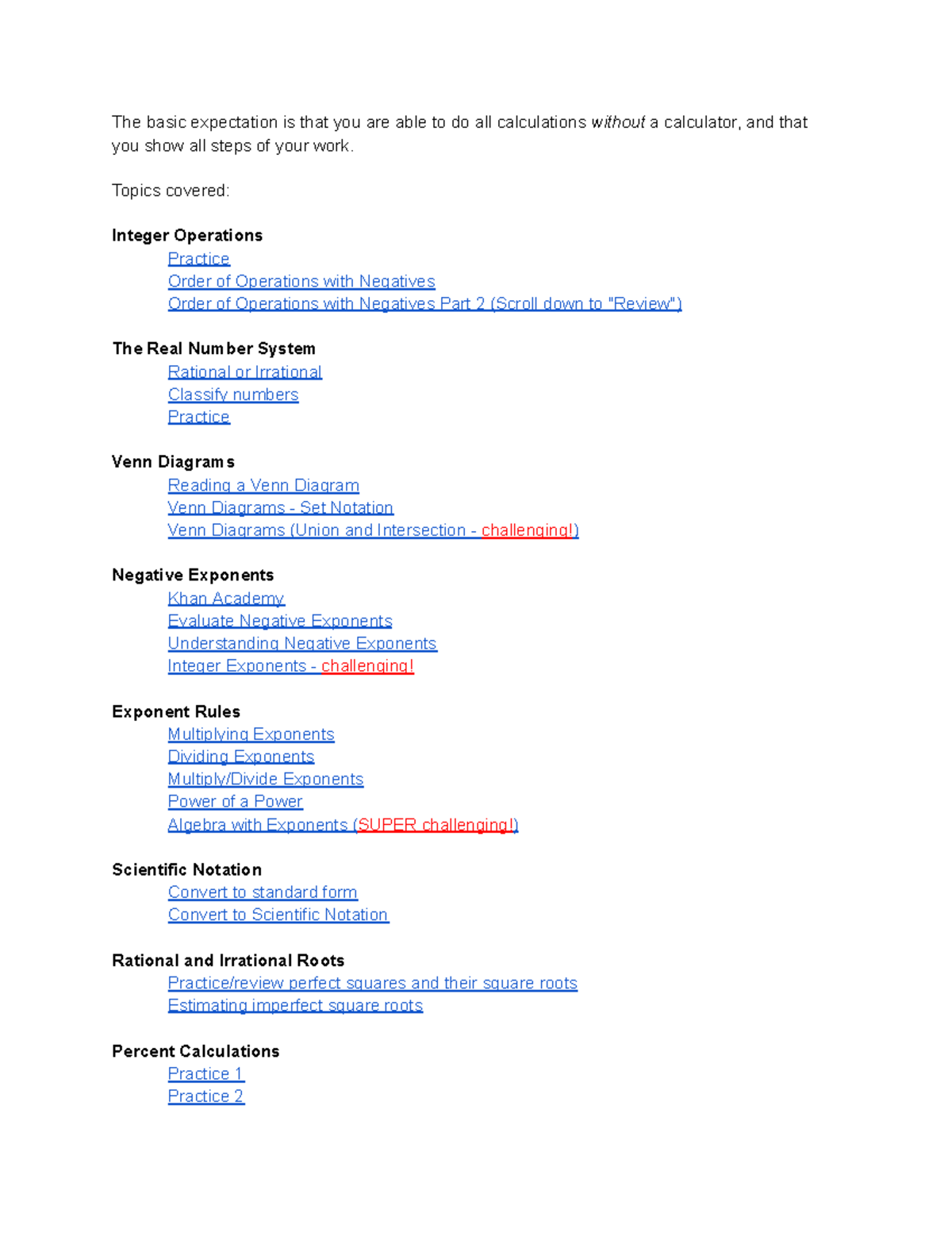 Math Practice for Finals: Integer Ops, Exponents & Venn Diagrams - Studocu