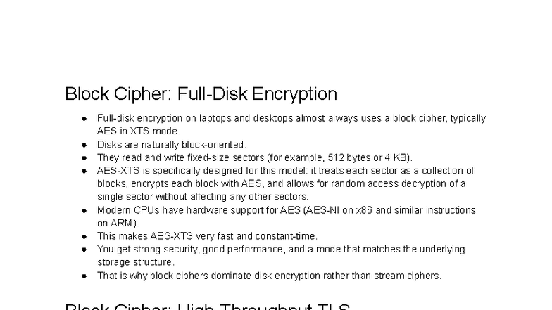 Stream vs Block Cipher: Applications in TLS & Encryption Techniques - Studocu
