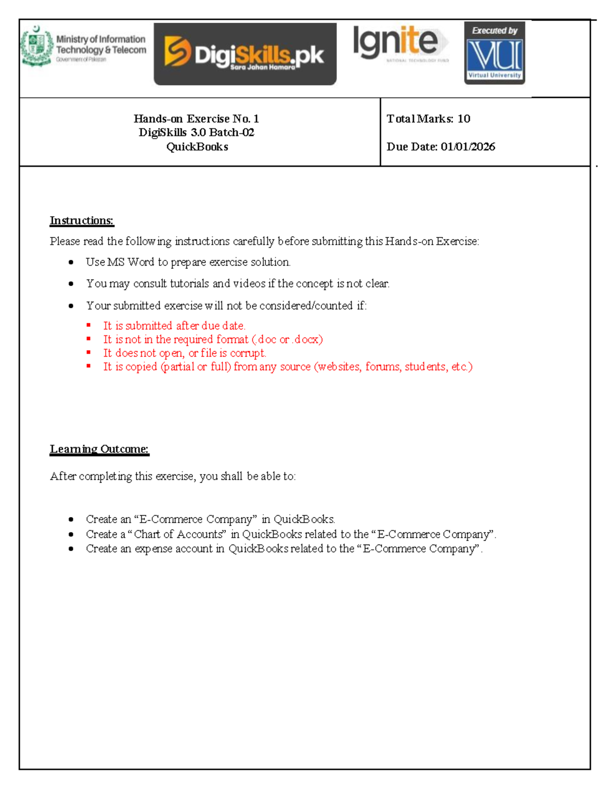 Exercise No. 1: QuickBooks Setup Guide for DSTP3.0-Batch-02 QKB101 ...