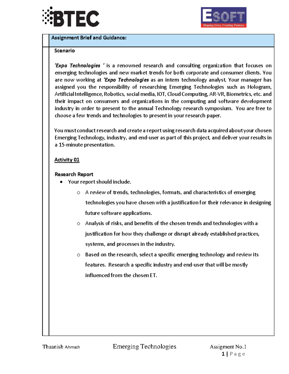 Emerging Technologies Analysis for Assignment ET101 - Studocu