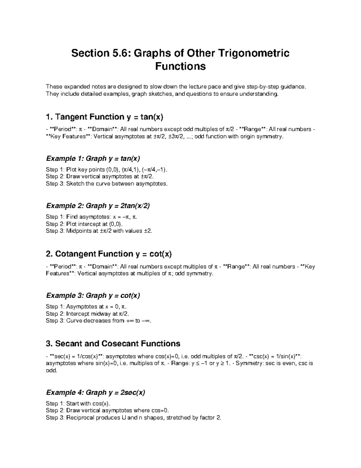 Trigonometric Functions Graphing Guide - Section 5.6 Notes - Studocu