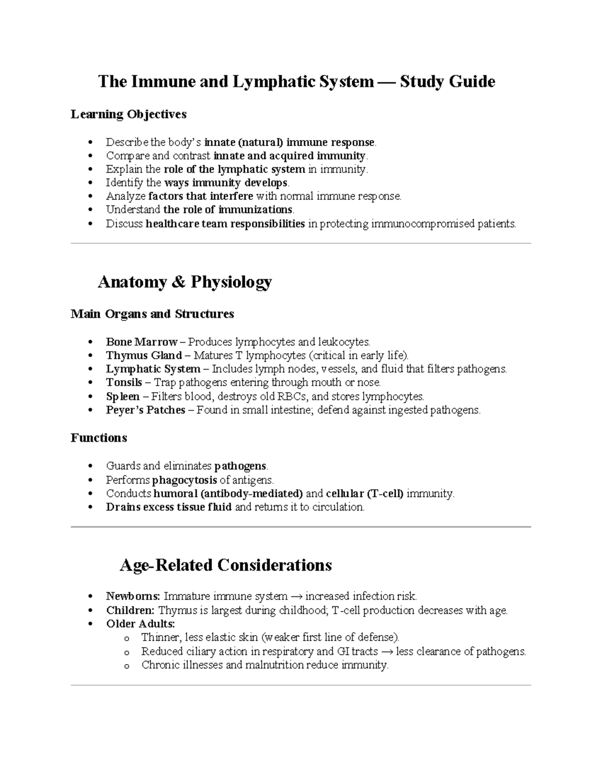 The Immune and Lymphatic Systems Study Guide (BIO 101) - Studocu