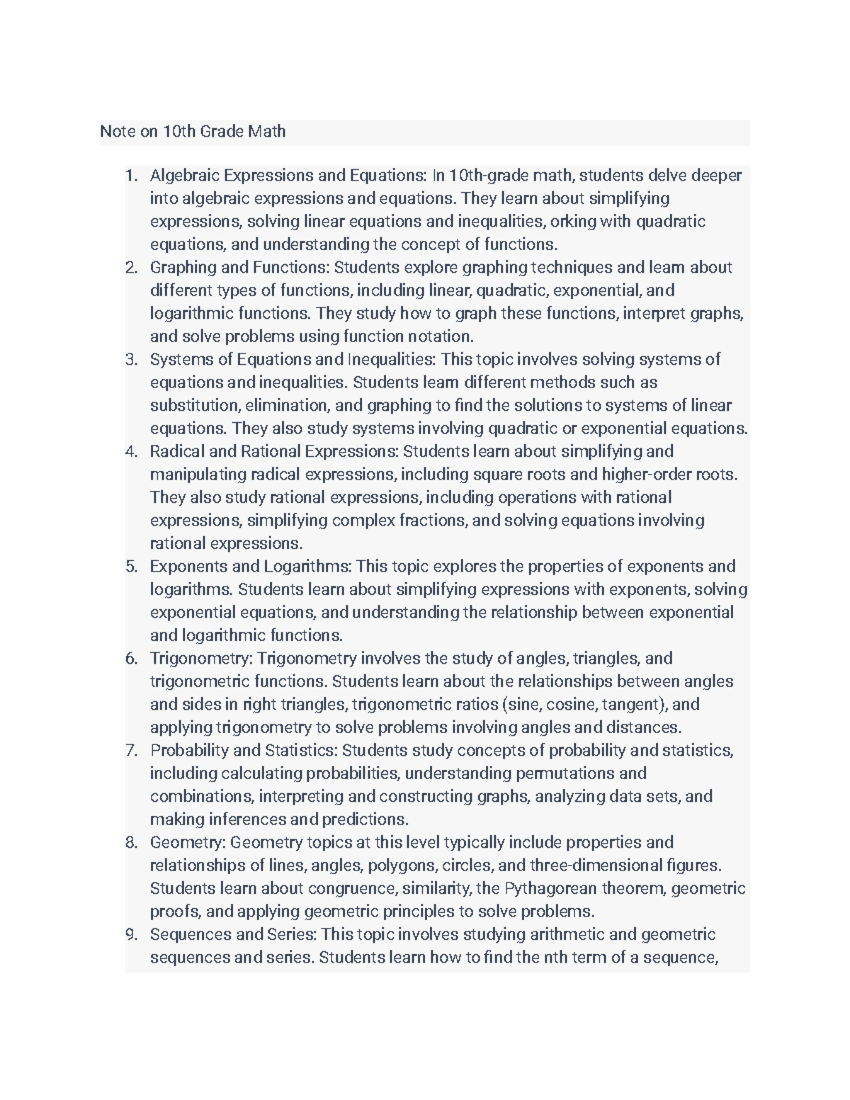 11th Grade Math Notes: Algebra, Functions, Trig & Geometry Insights ...