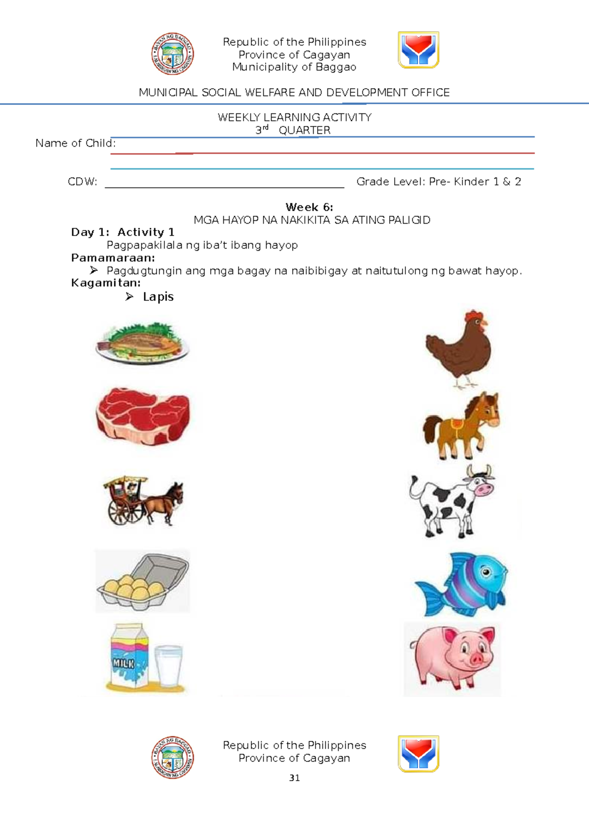 Q4 Pre-Kinder 1 & 2 Weekly Learning Activities 3-6-1 - Studocu
