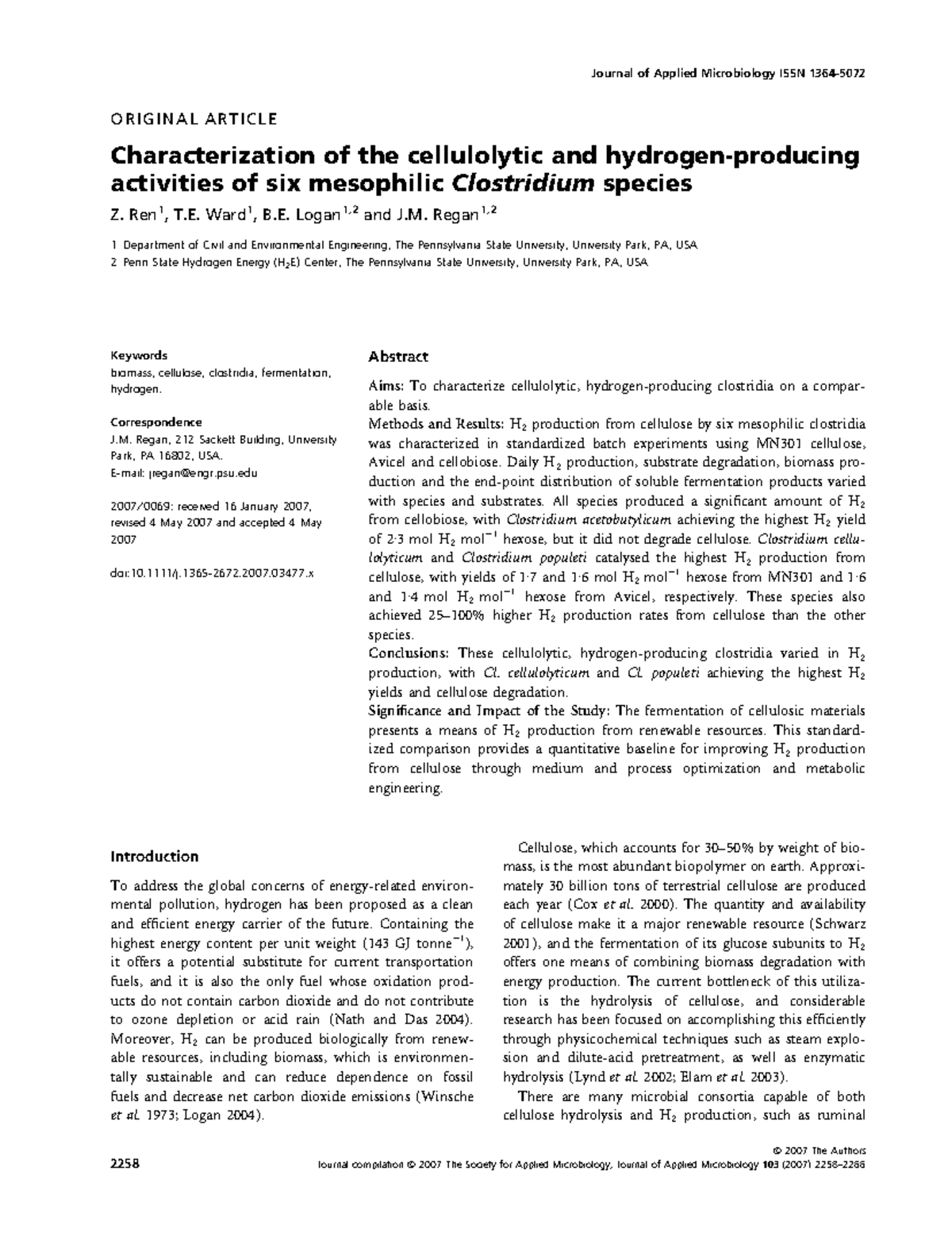 Characterization of Cellulolytic Activity and H2 Production in ...