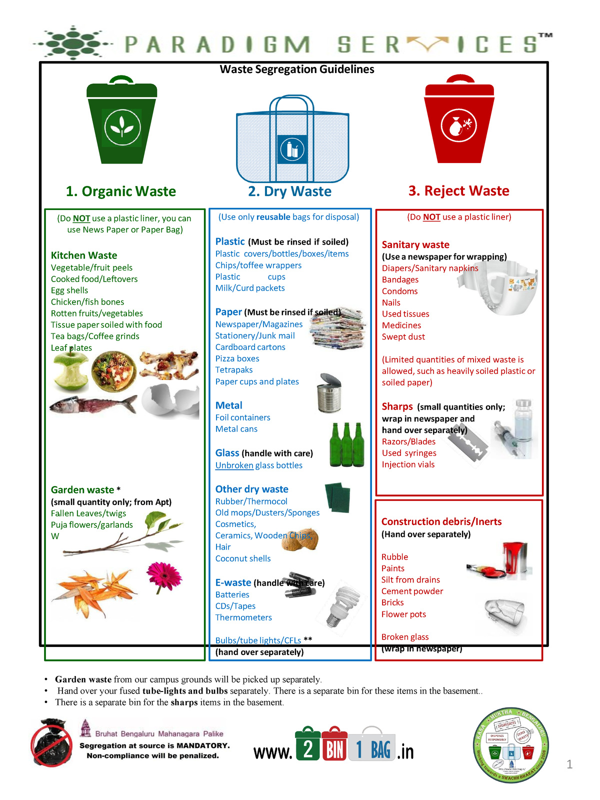Waste Management Guidelines: Segregation of Organic, Dry, and Reject ...