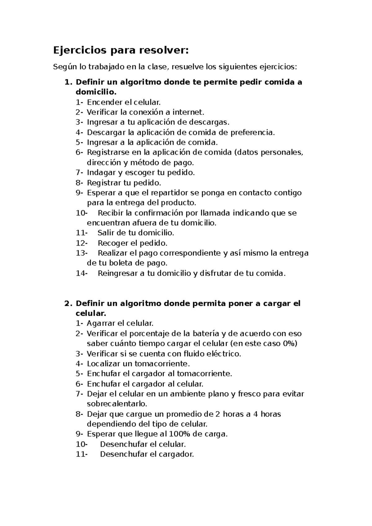 Ejercicios de Algoritmos para Clase de Programación 101 - Studocu