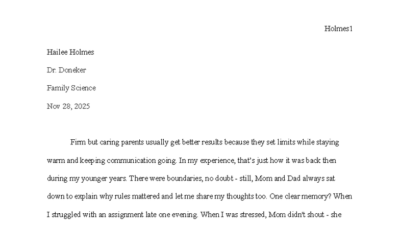 Parenting Styles: Insights from Hailee Holmes - FS 101 Essay - Studocu
