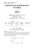 Mathematical Methods- Unit 1 - Grade: 11 - Victorian Certificate of ...