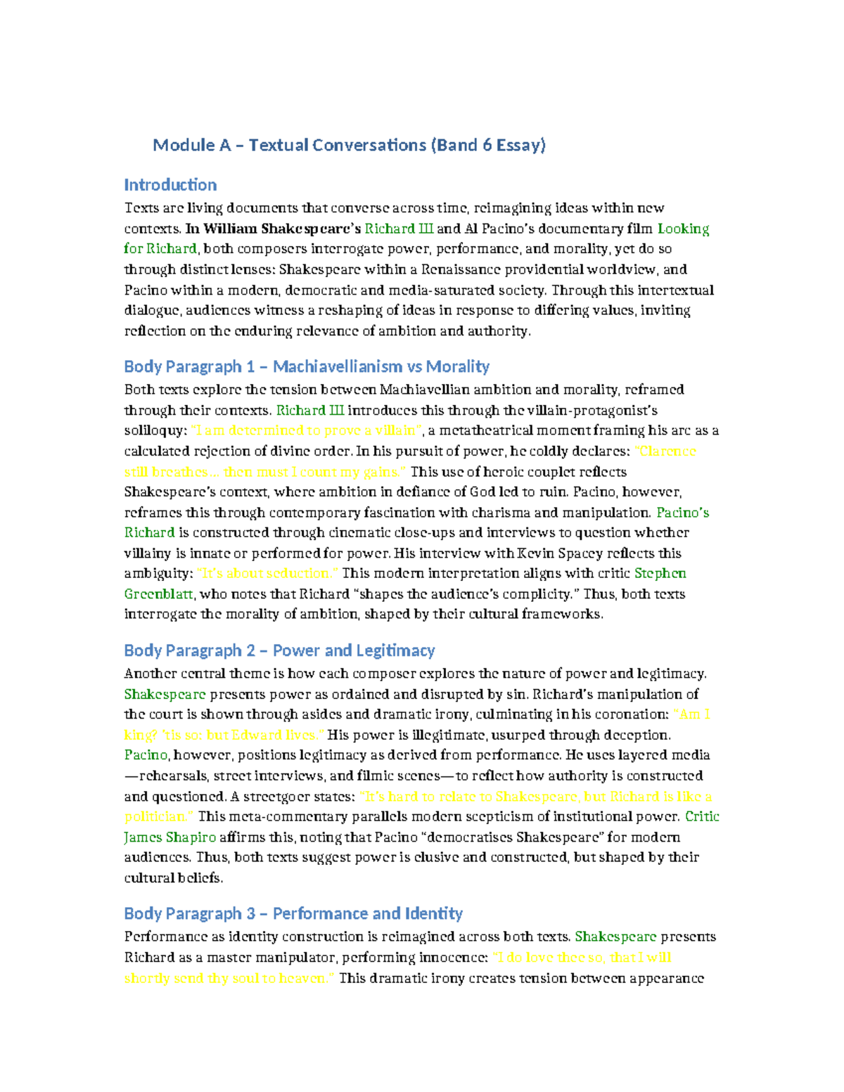 Module A Textual Conversations: Band 6 Essay Analysis - Studocu