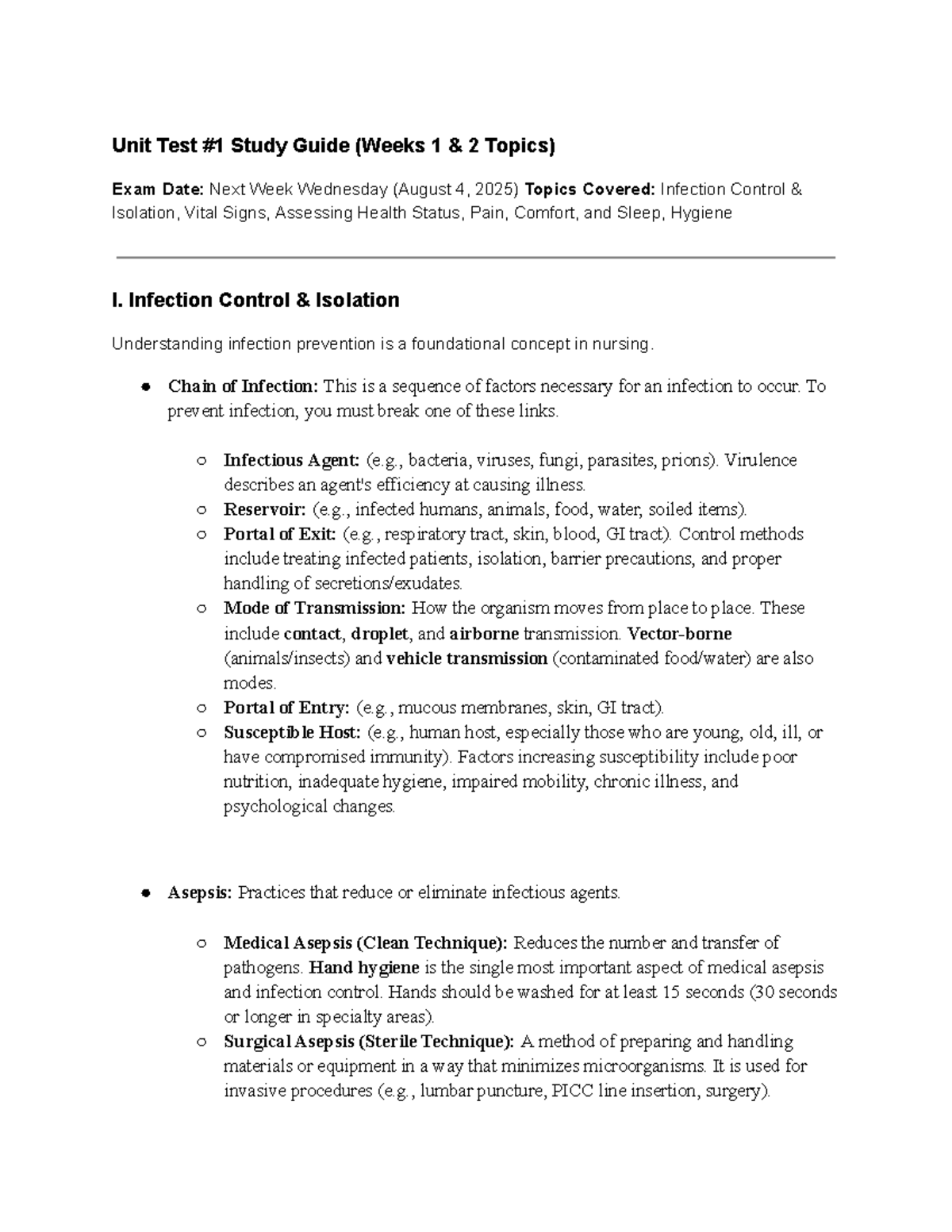 Unit Test Study Guide (Weeks 1-2 Topics) for Exam 3 - Studocu