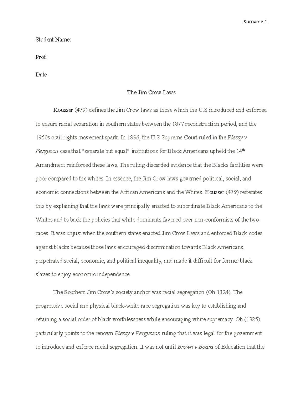 Jim Crow Laws: An Analysis of Racial Segregation and Inequality - Studocu