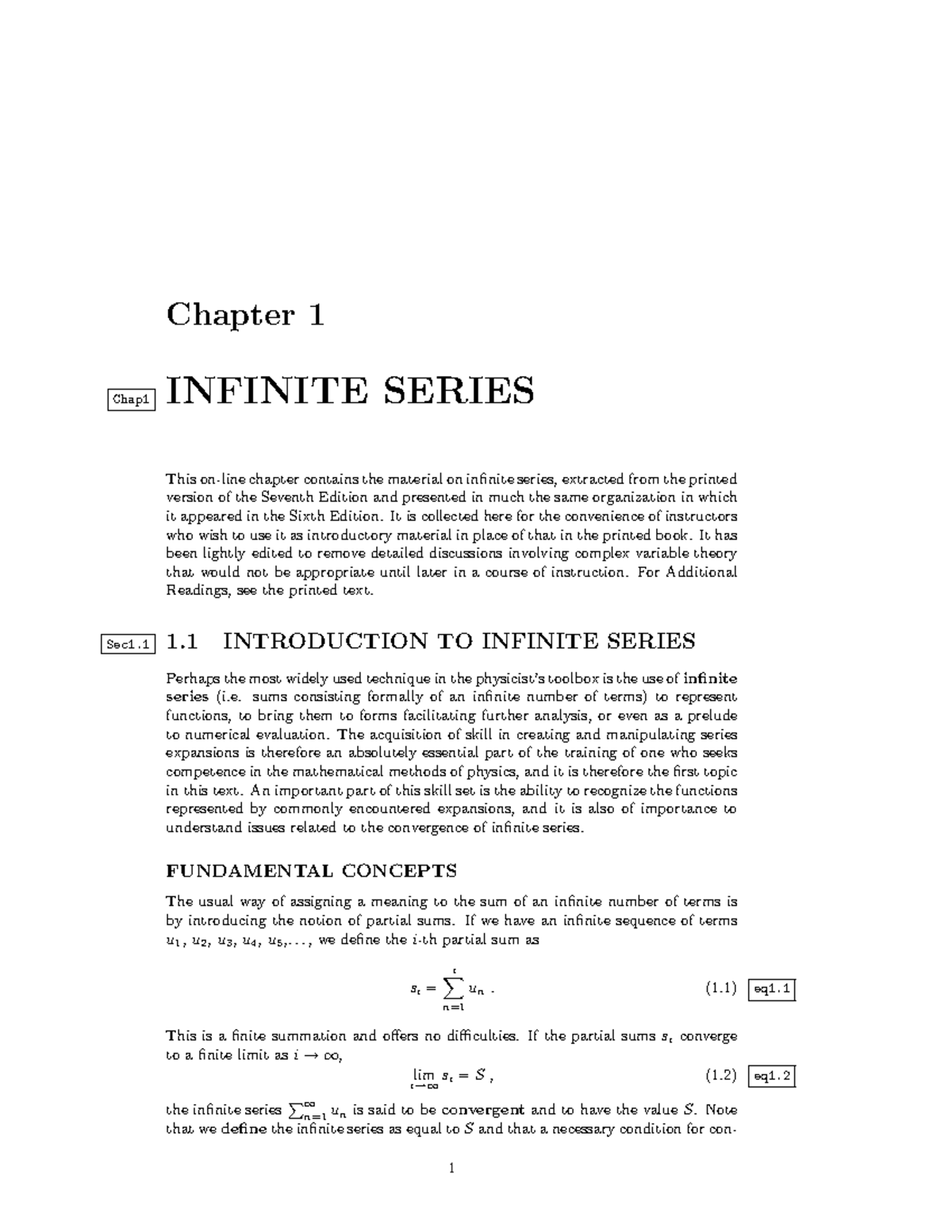 Chapter 1: Infinite Series - Concepts and Techniques (Calc III) - Studocu