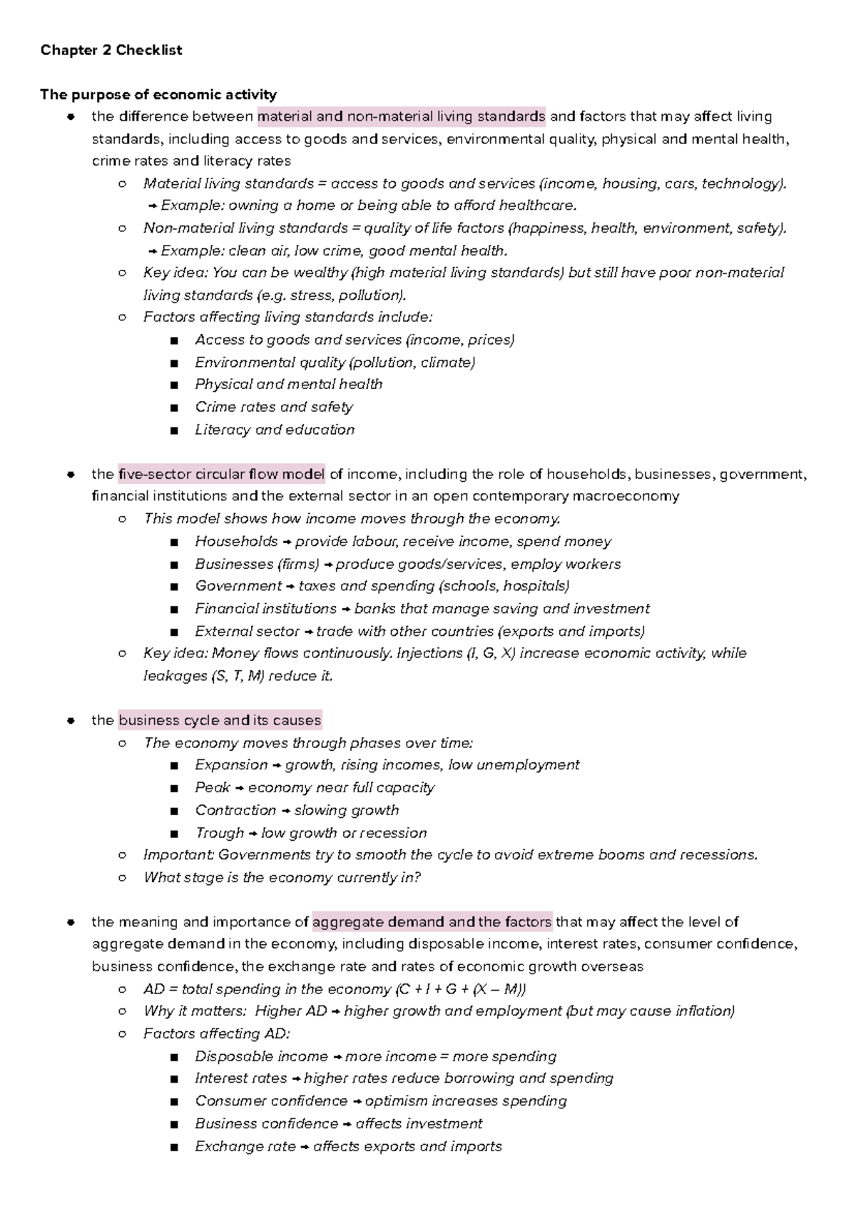 ECO101 Chapter 2 Checklist: Economic Activity Overview - Studocu
