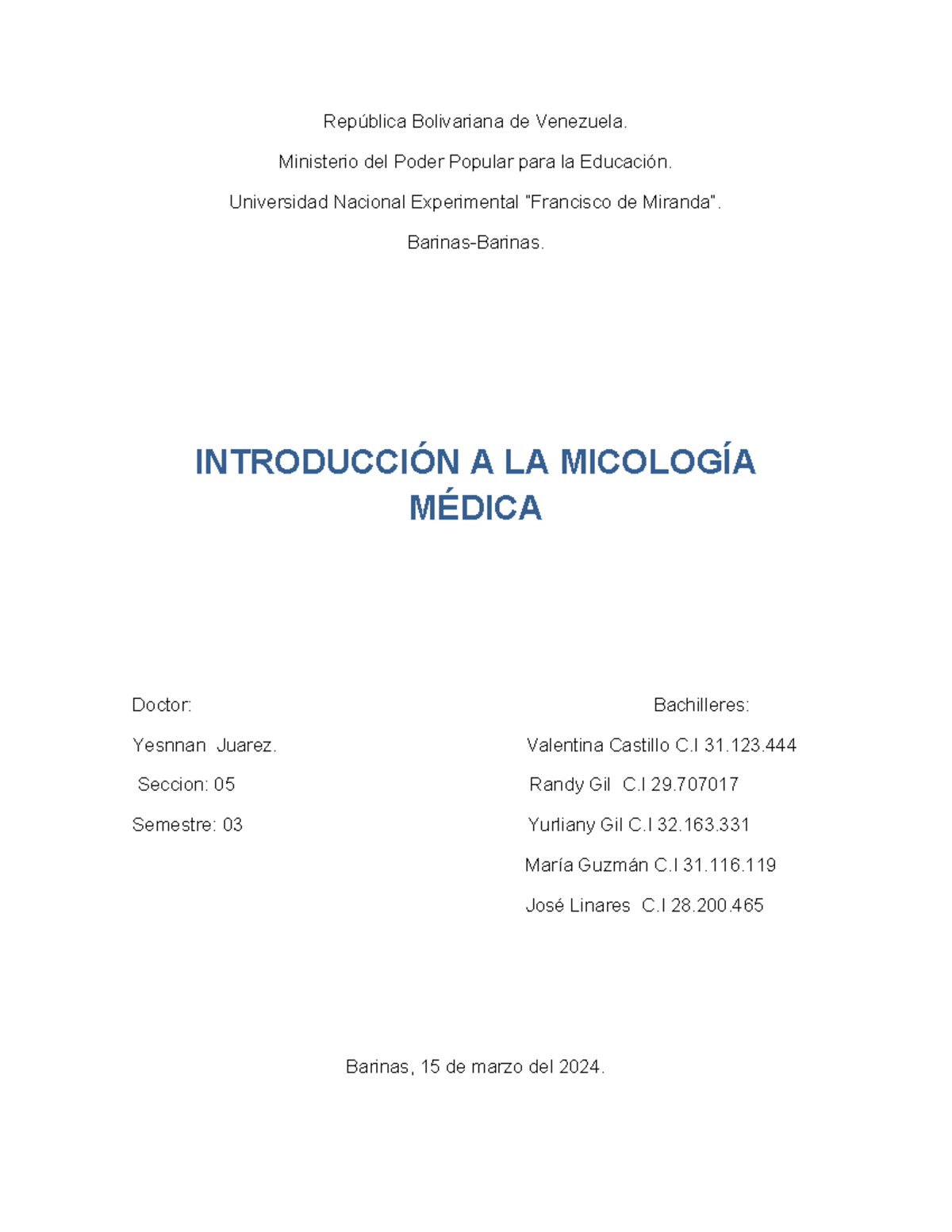 Introducción a la Micología Médica - Esp. 03 y 05 (2024) - Studocu