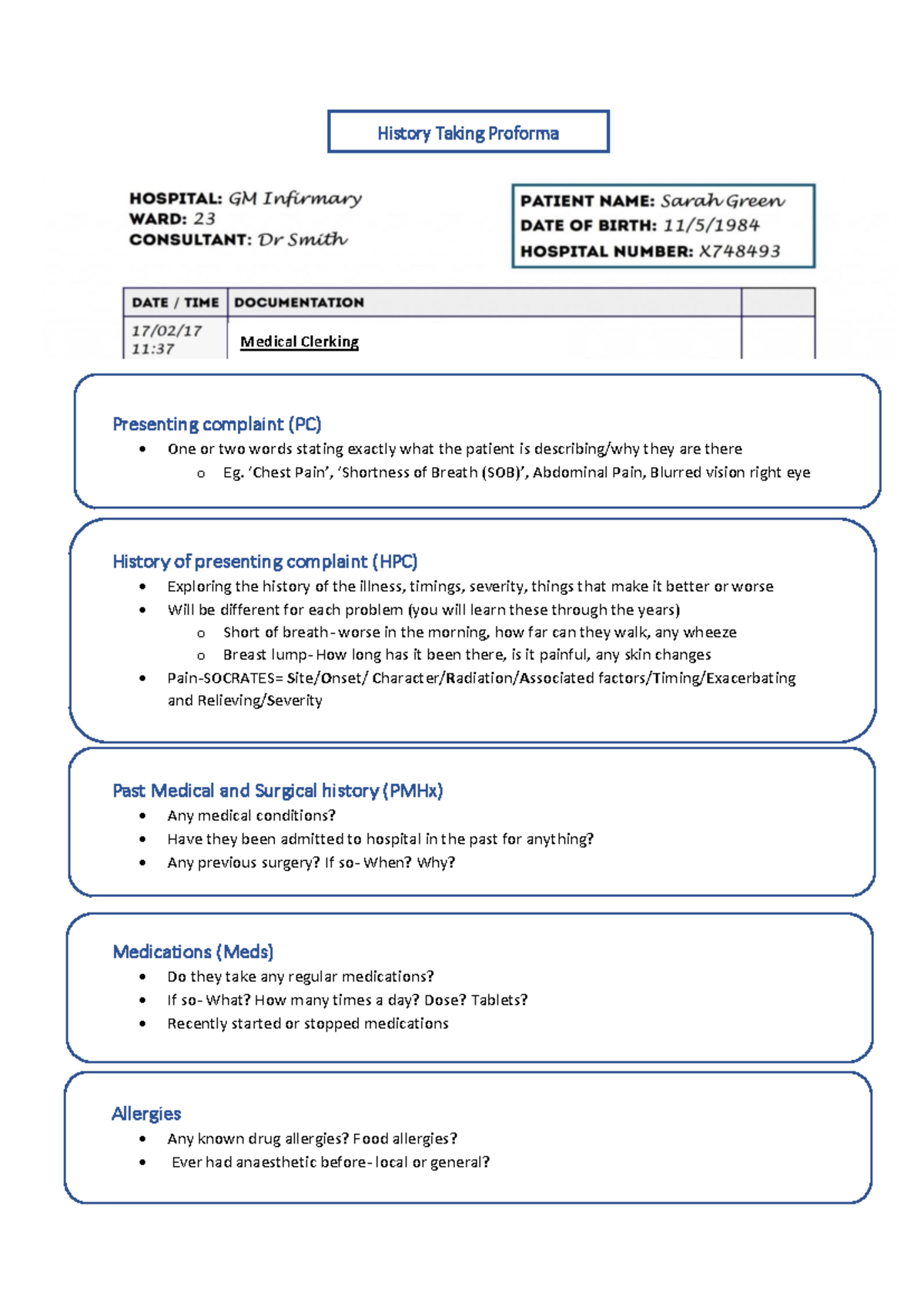 Comprehensive History Taking Proforma for Medical Clerking - Studocu