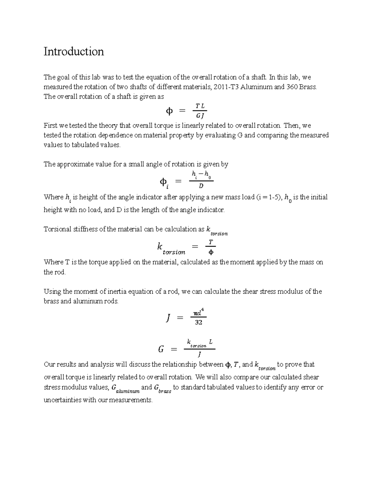 ME 305 Lab 2 Report: Torque and Rotation Analysis of Shafts - Studocu