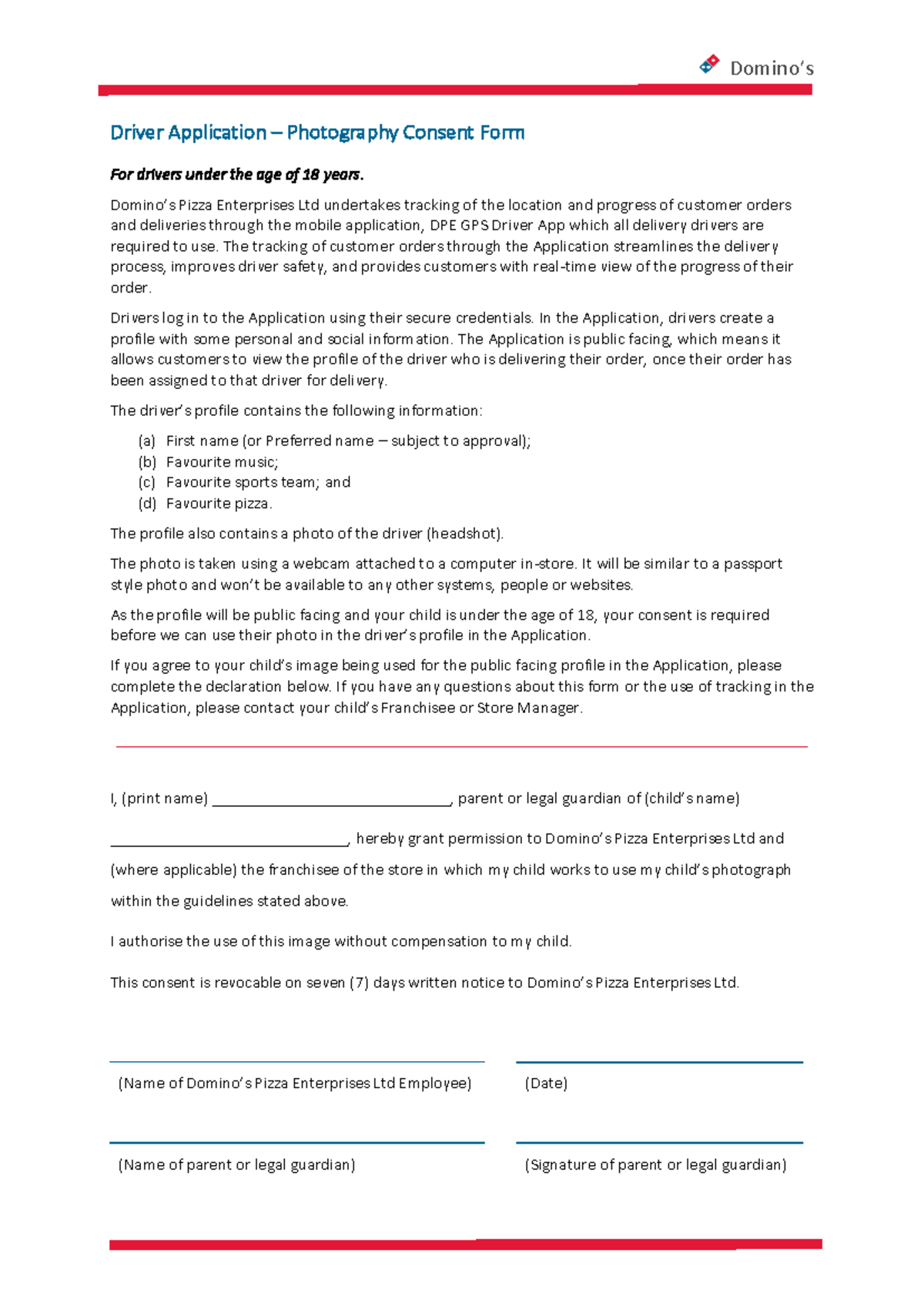 GPS Parental Consent Form for Driver App Under 18 - Studocu