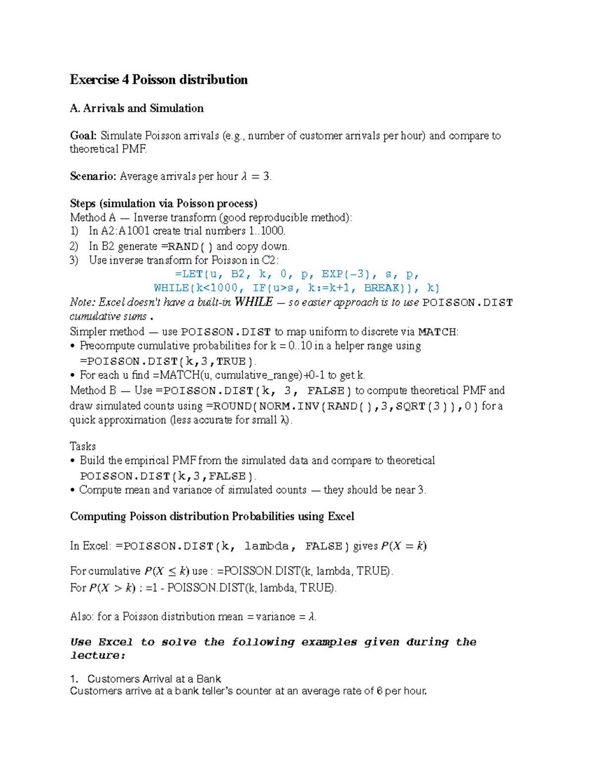 Exercise 4: Poisson Distribution Simulation & Analysis (MATH 101) - Studocu
