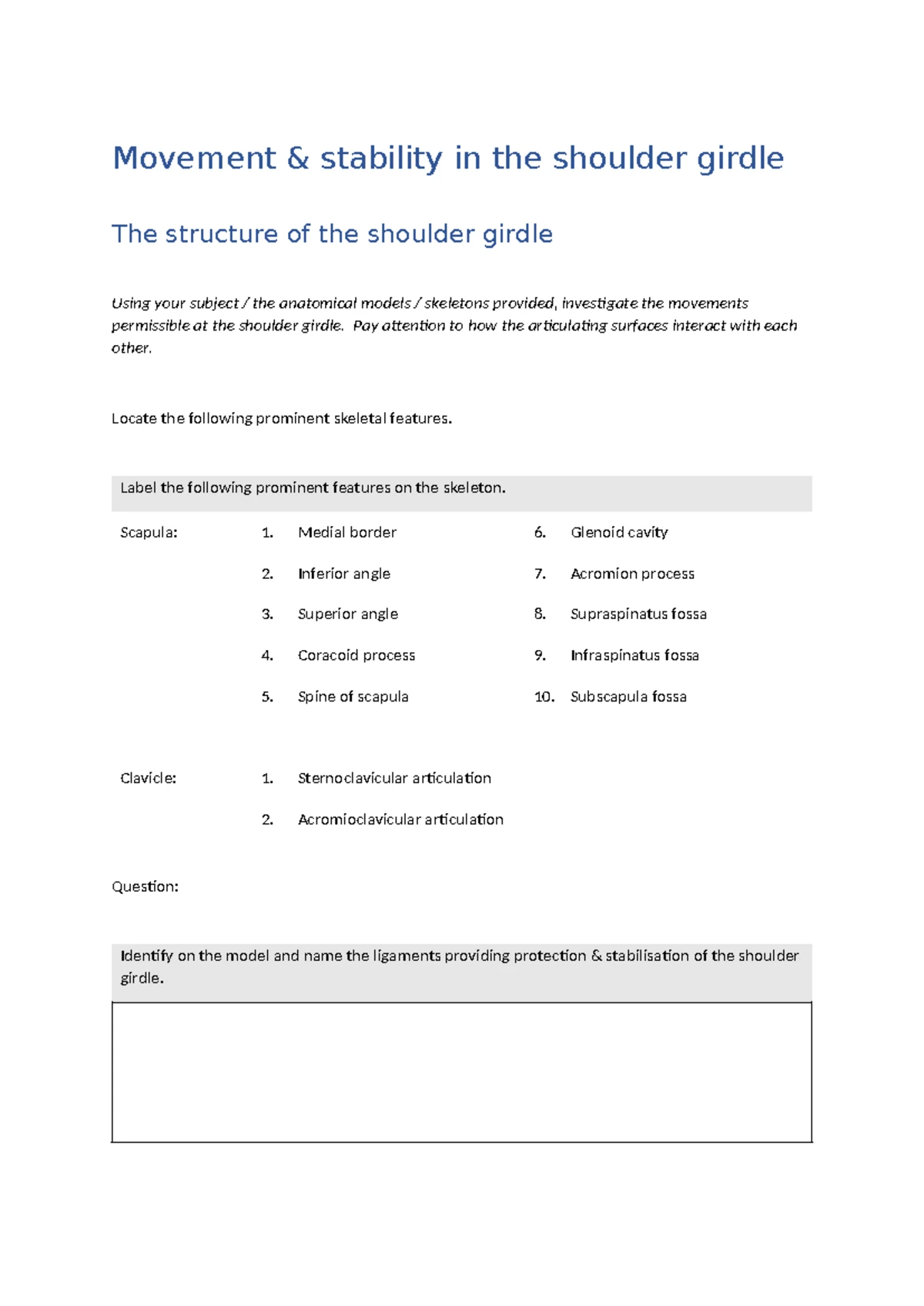 Movement & Stability IN THE Shoulder Joint - MOVEMENT & STABILITY IN ...