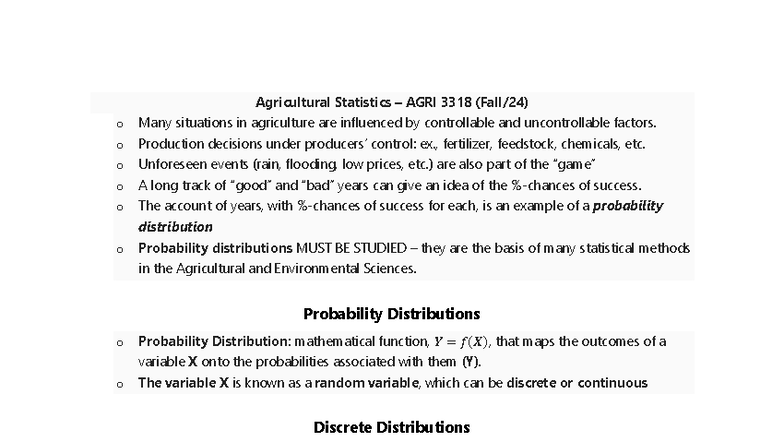 Agricultural Statistics: Probability Distributions - AGRI 3318 Lecture ...