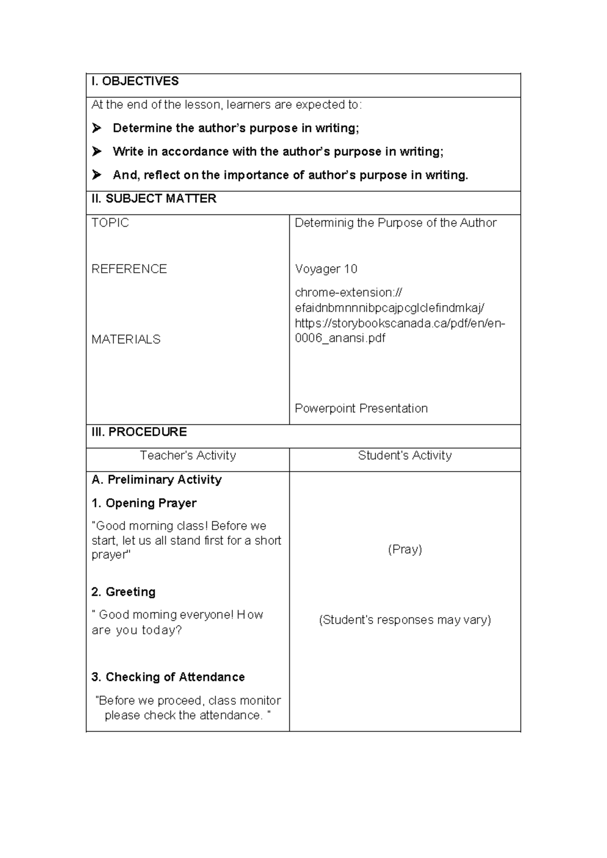 Author's Purpose - Lesson Plan (ENG 101) - Studocu