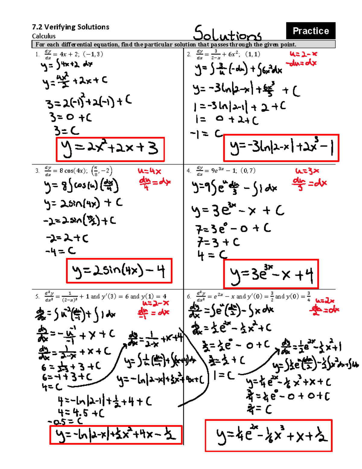 Calculus Practice: Verifying Solutions for Diff Eq (Calc 7) - Studocu