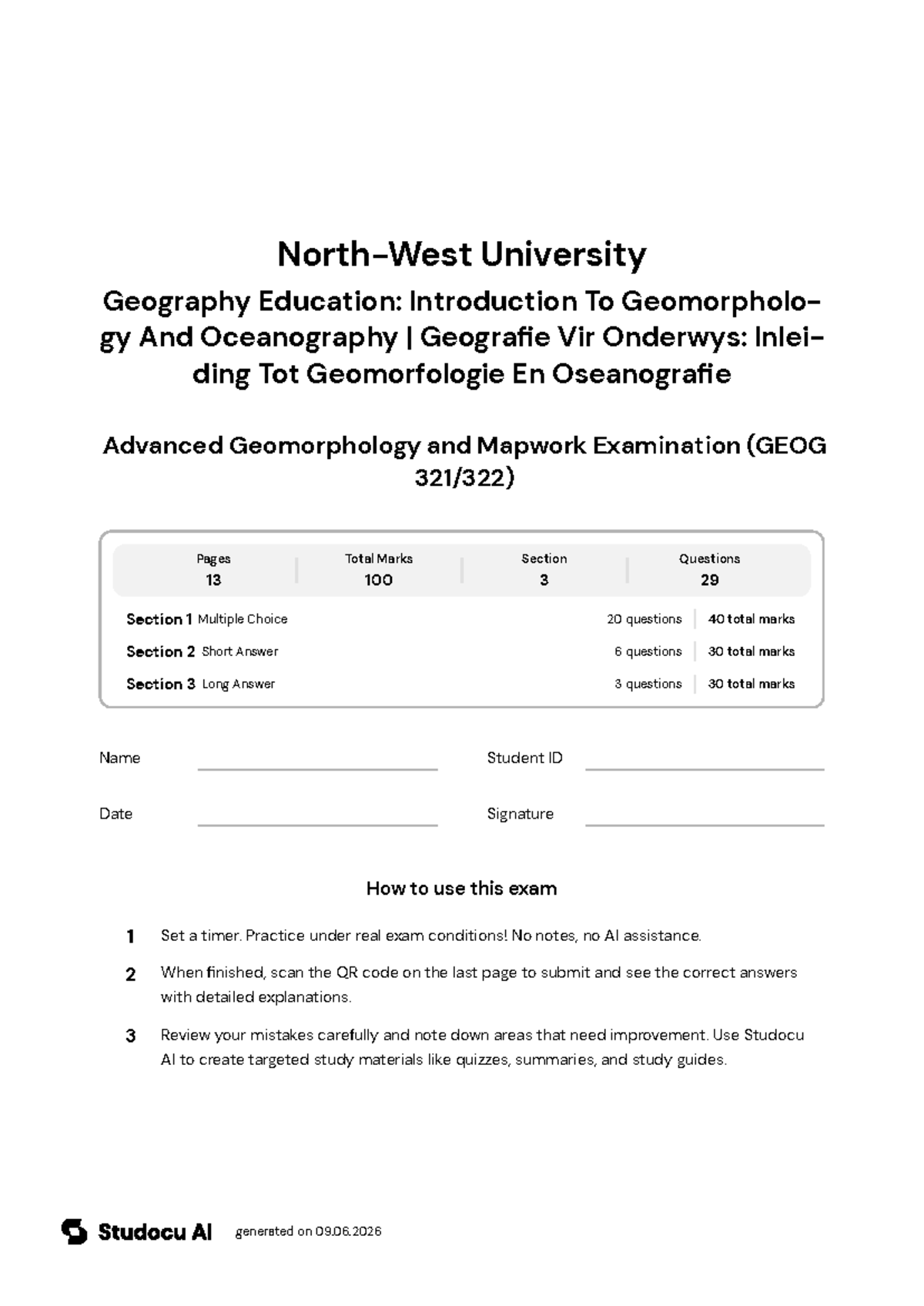 Final Exam: Advanced Geomorphology and Mapwork (GEOG 321/322) - Studocu