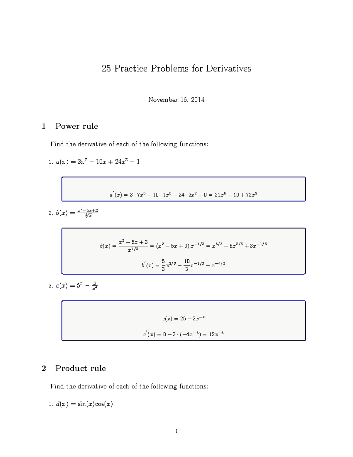 Practice Problems for Derivatives (MATH 101) with Solutions - Studocu