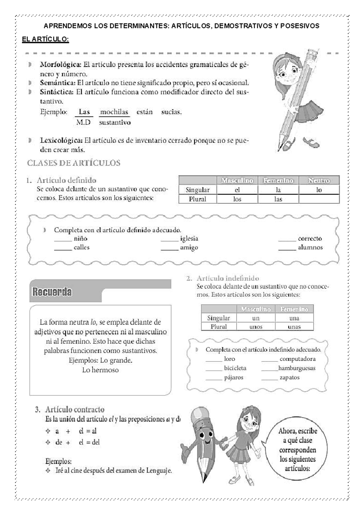 APRENDEMOS LOS DETERMINANTES: ARTÍCULOS Y DEMOSTRATIVOS - Studocu