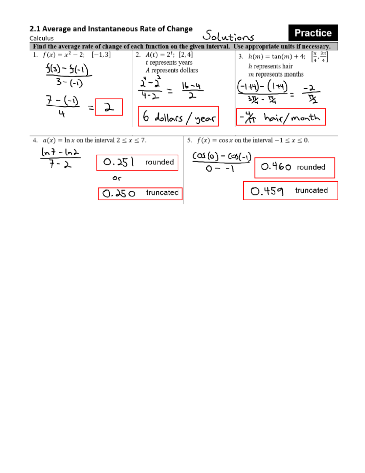 Calc 2 - Average and Instantaneous Rate of Change Solutions - Studocu