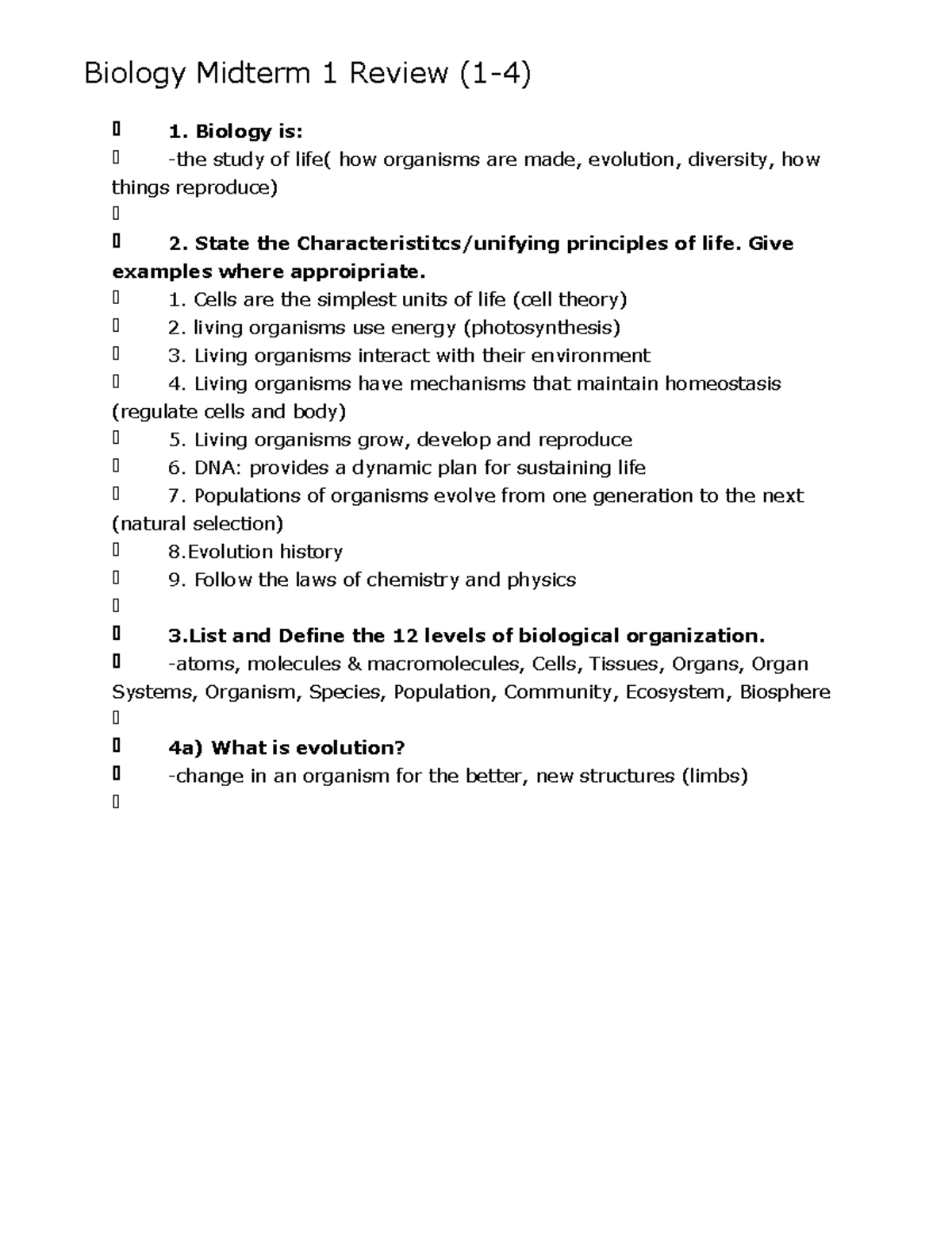 Biology Midterm 1 Study Guide: Key Concepts and Definitions - Studocu
