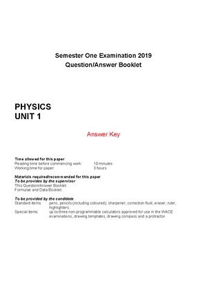 Physics year 11 ATAR unit 1 exam WA - Semester One Examination 2019 ...
