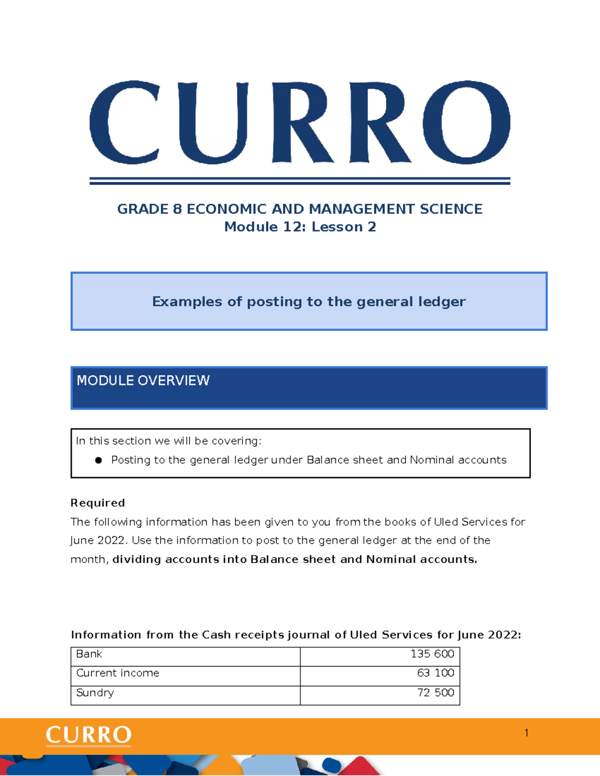 M12 L2 General Ledger Posting Practice - EMS Grade 8 - Studocu