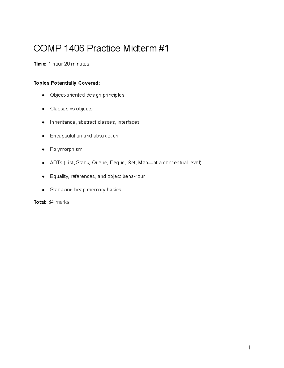 COMP 1406 Practice Midterm #1 - Studocu