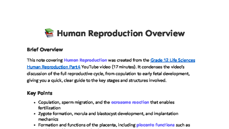 Grade 12 Life Sciences: Human Reproduction Overview Notes - Studocu