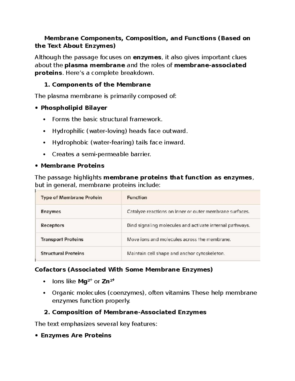 Enzymes: Membrane Components, Functions, and Composition (BIO120 ...