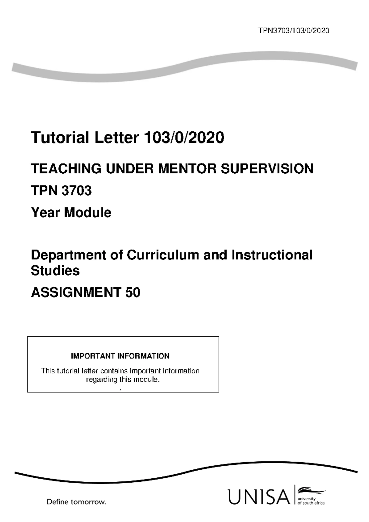 Portfolio 50 - the assignment 3 guide of TPS2601 - TPS2601/103/0 ...