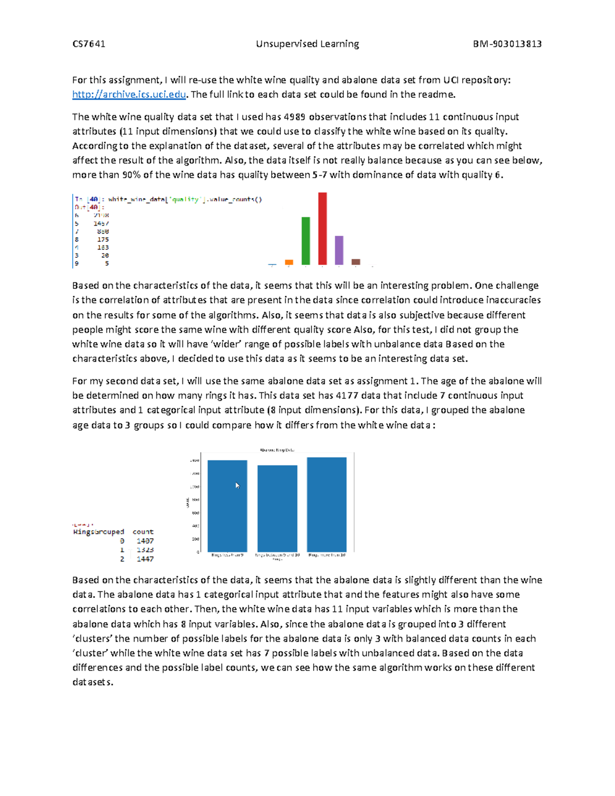 ML Assignment 3: Analysis of White Wine and Abalone Data Sets - Studocu