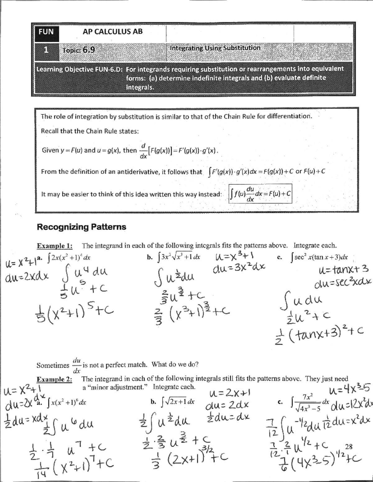 6.9 Notes ANS-1 - AP CALCULUS AB Learning Objective For integrands ...