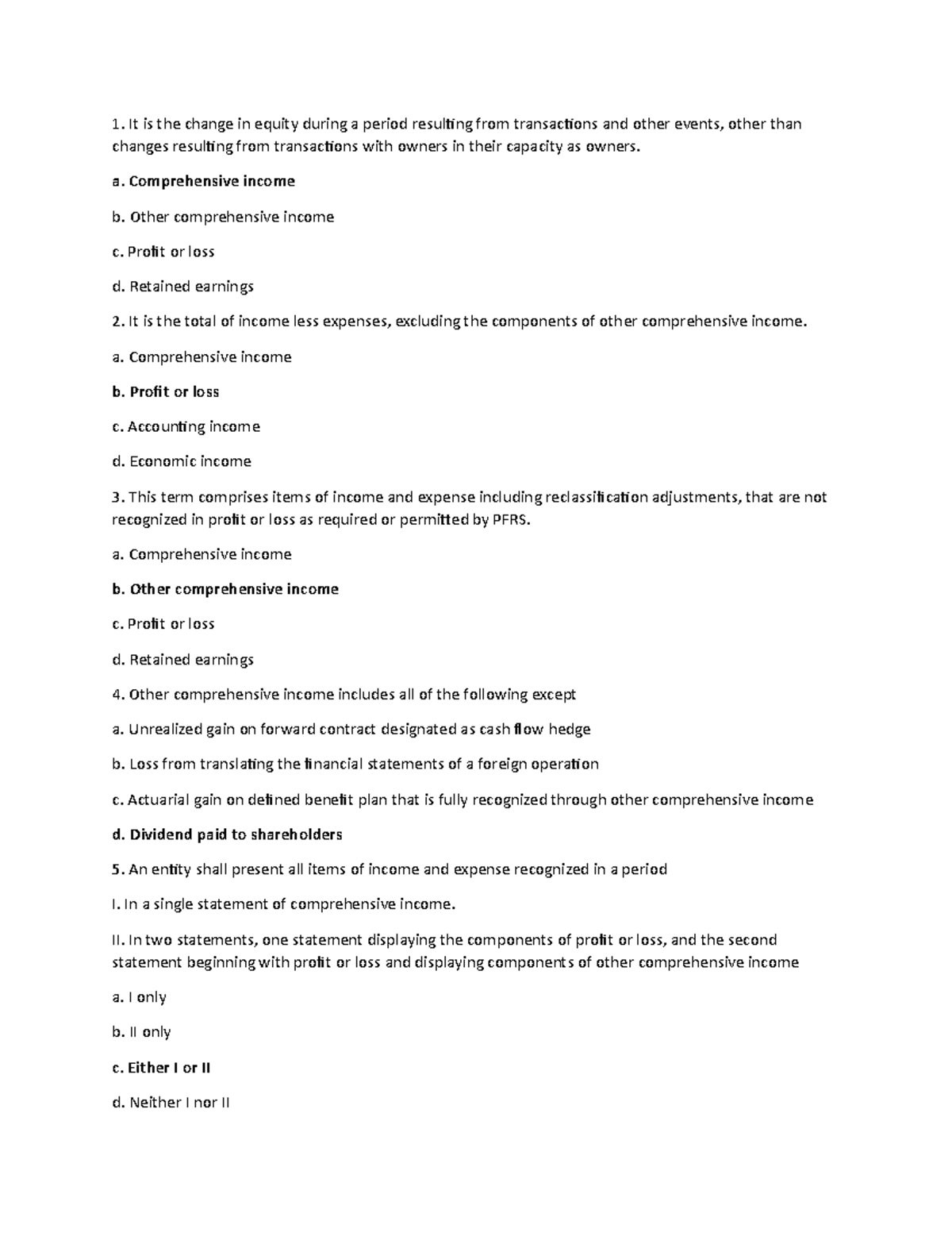 Statement of comprehensive income sample questions - It is the change ...
