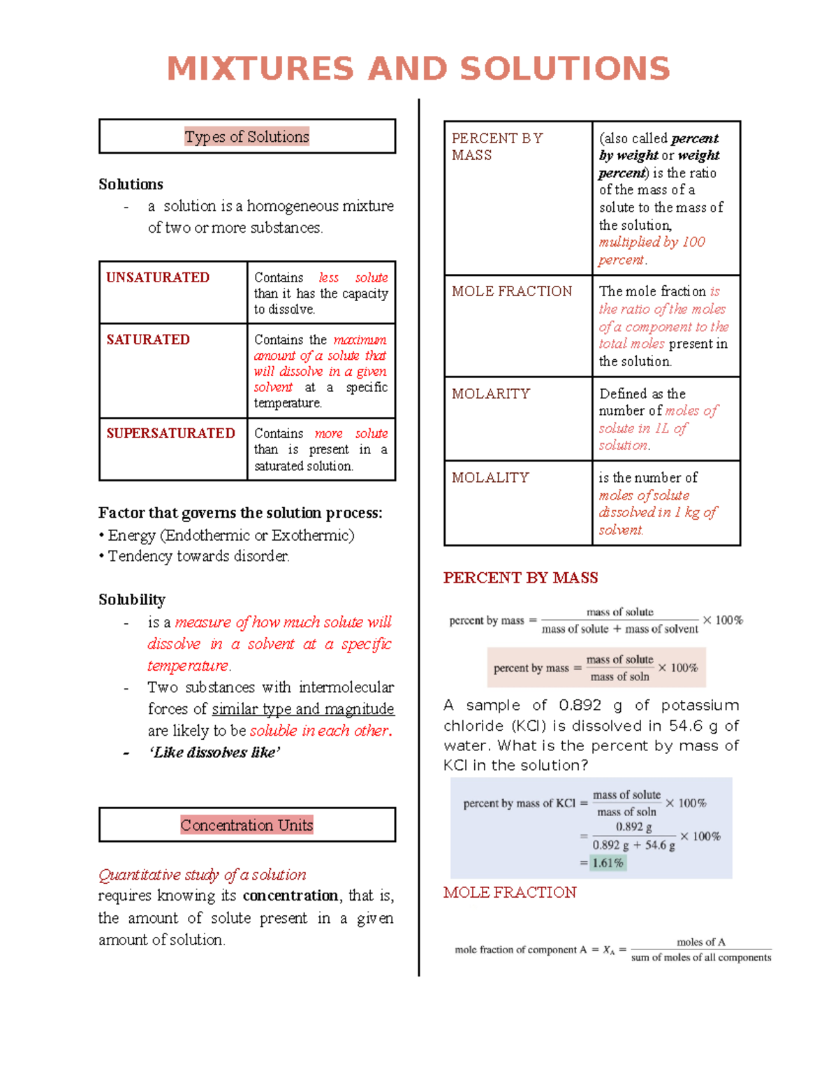 Types of Solutions - must have - MIXTURES AND SOLUTIONS Types of ...