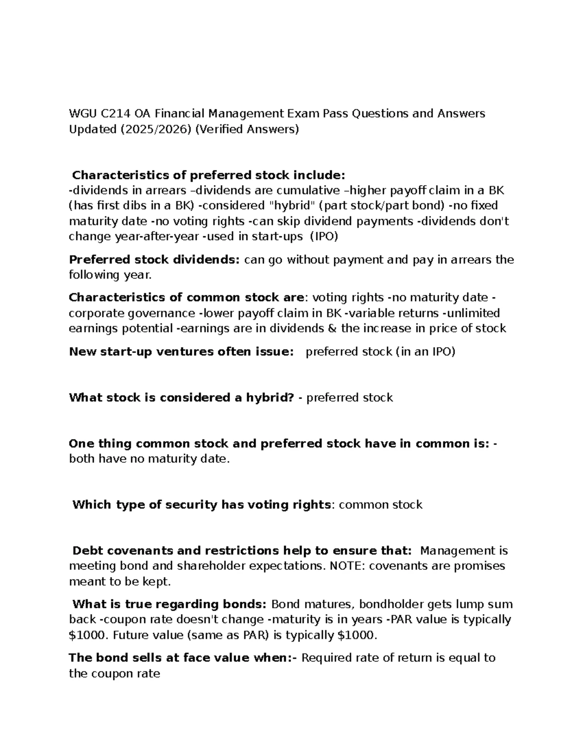 WGU C214 OA Financial Management Exam Study Guide (2025/2026) - Studocu