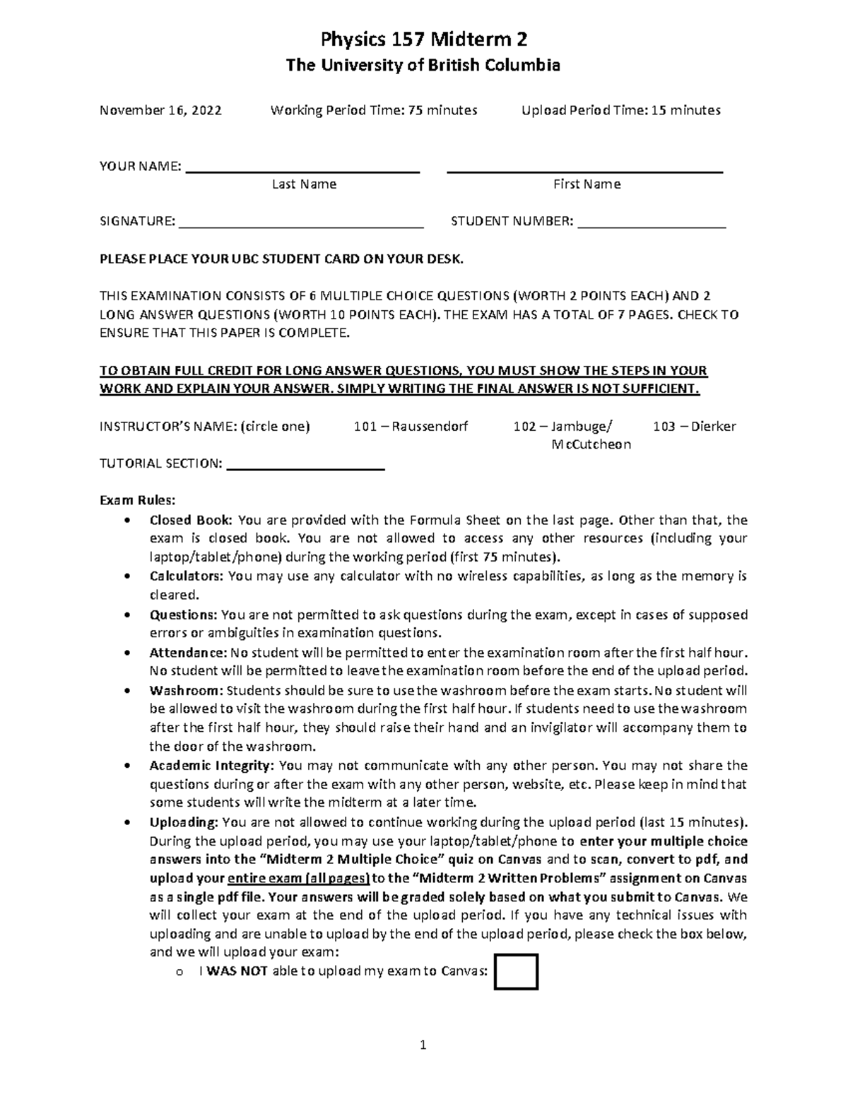 MT2 2022sol - PHYS 157 Midterm 2 Solutions and Exam Details - Studocu