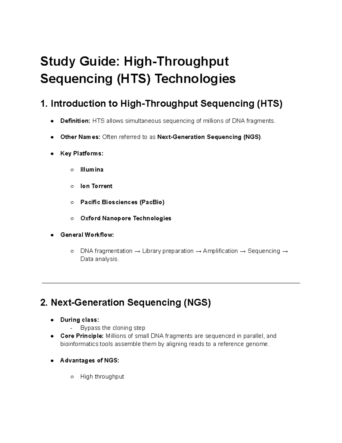 Final Exam Study Guide: High-Throughput Sequencing (HTS) Overview - Studocu