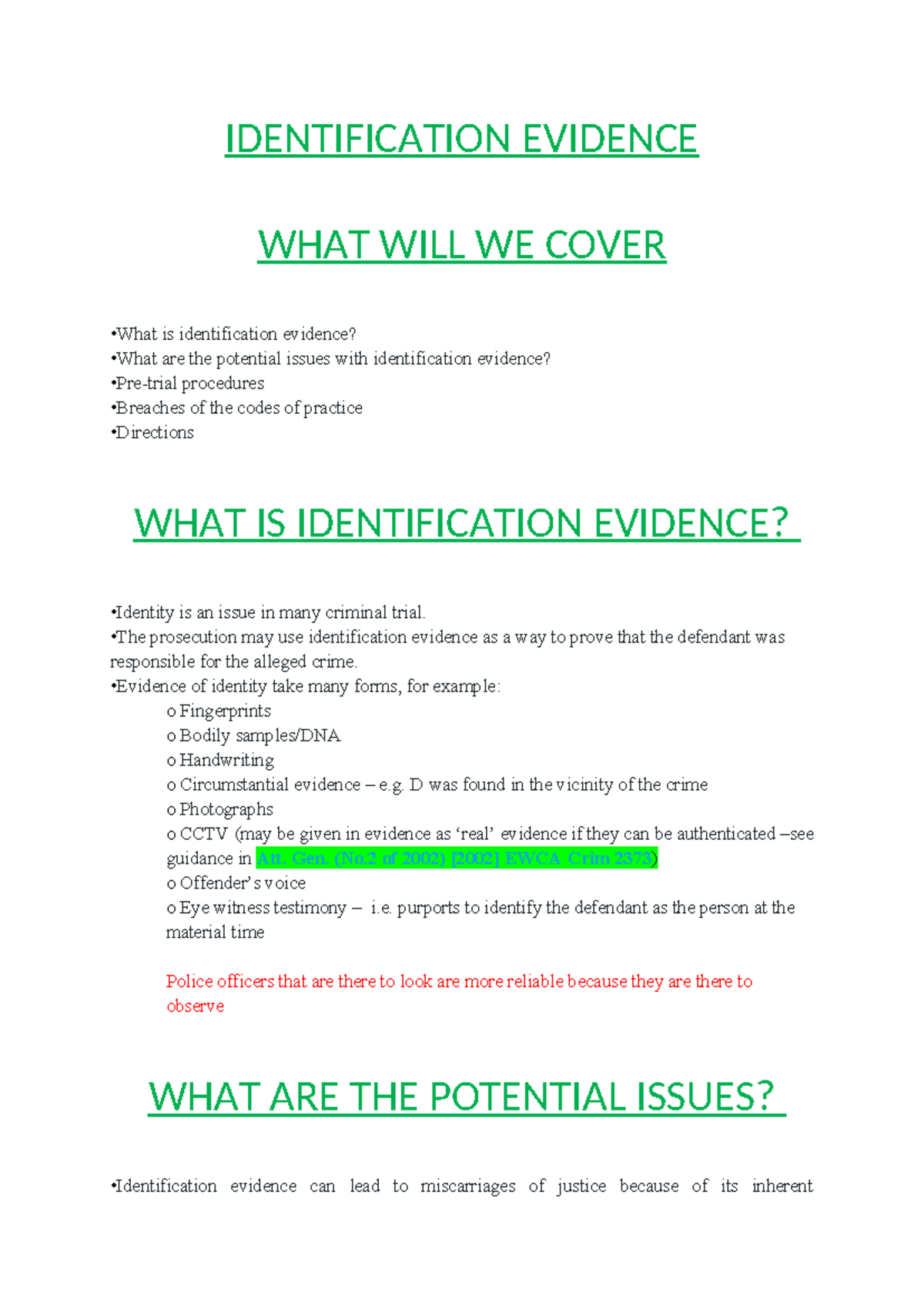 (13) Identification Evidence: Key Concepts and Potential Issues - Studocu