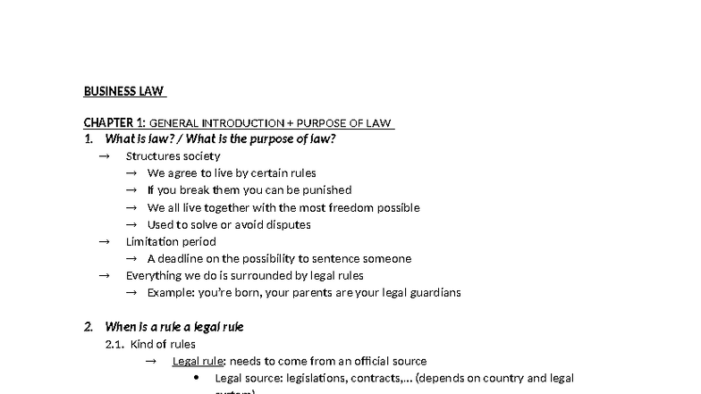 BUSINESS LAW I: CHAPTER 1 - INTRODUCTION TO LEGAL PRINCIPLES - Studocu