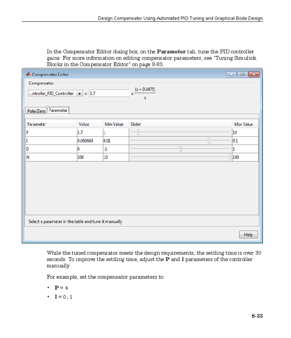 Simulink Control Design 83 In The Compensator Editor Dialog Box On The Parameter Tab Tune